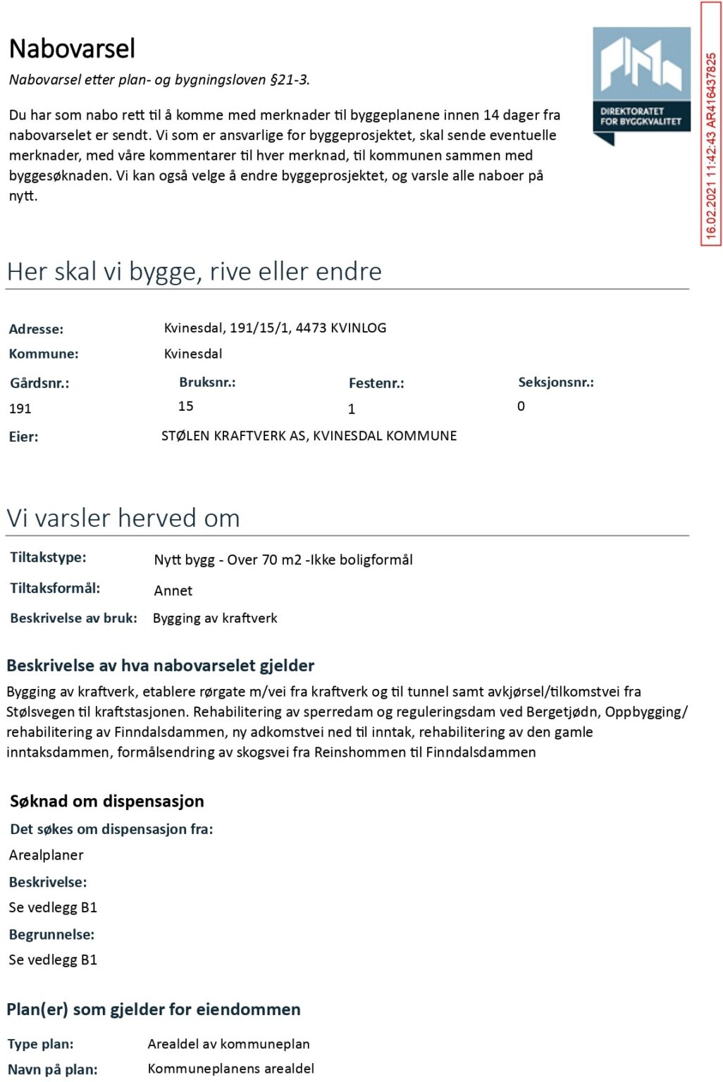 Nabovarsel – Dispensasjonssøknad frå kommuneplanen for tiltak i arealkategori LNF – Stølen ...